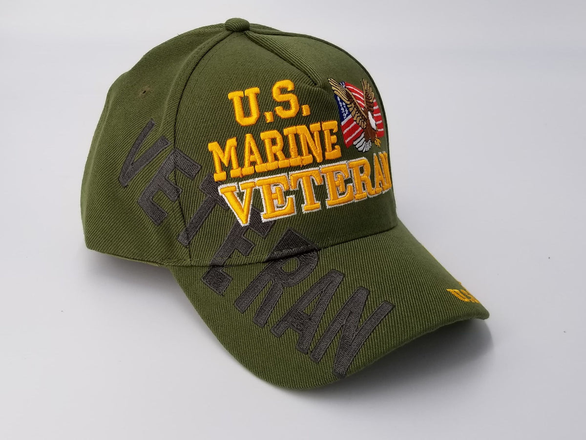 Marine Veteran OD Green Hat, Olive Drab Baseball Cap, Eagle and Americ ...