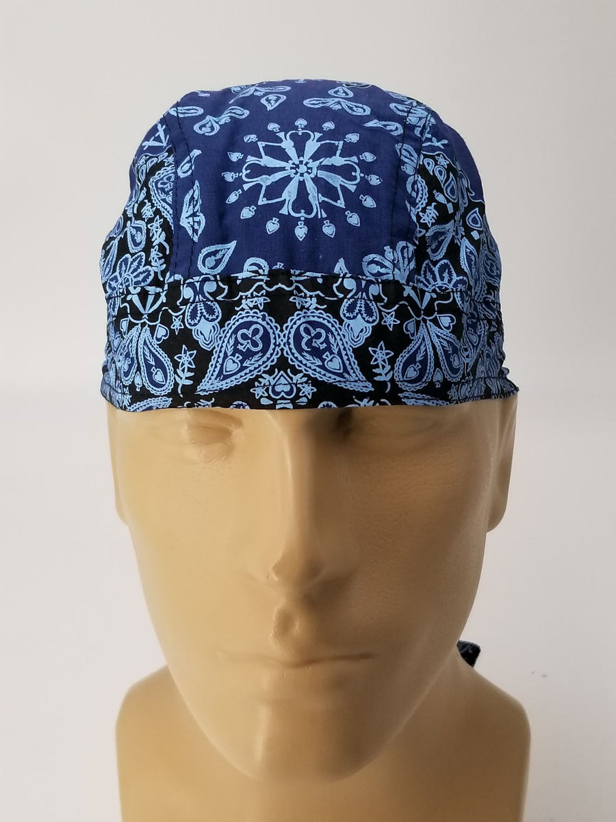 Blue Bandana Headwrap Mix of Classic Paisley Design Dorag Skull Cap Co ...