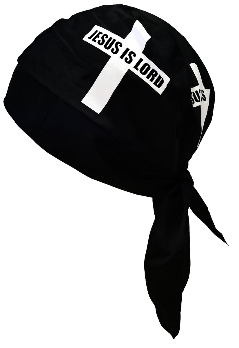 Christian Skull Cap Black and White Doo-Rag with SWEATBAND Du-Bandana ...