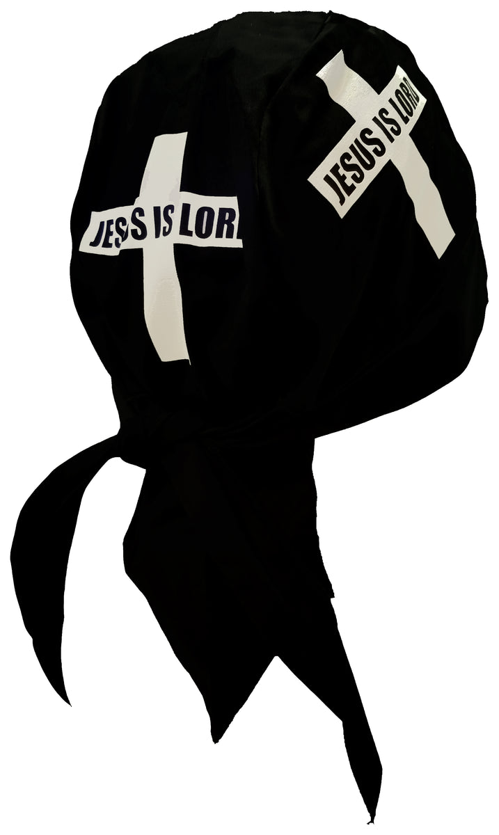 Christian Skull Cap Black and White Doo-Rag with SWEATBAND Du-Bandana ...