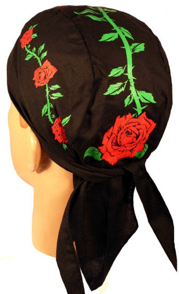 Red Roses Doo Rag Skull Cap, Made in America, Includes Sweatband, Cott ...