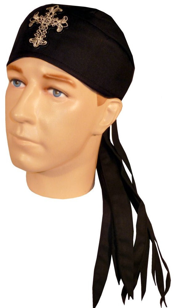 Christian Skull Cap Black and White Doo-Rag with SWEATBAND Du-Bandana ...