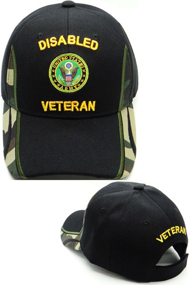 Disabled Army Veteran Hat Camouflage and Black Baseball Cap with Milit ...