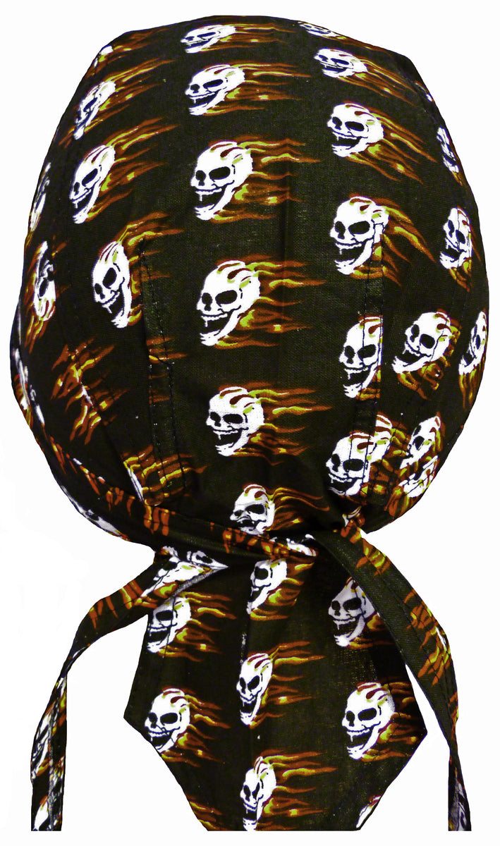 Flaming Skulls Doo Rag Black Head Wrap Durag Skull Cap Cotton Sporty M ...