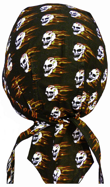 Flaming Skulls Doo Rag Black Head Wrap Durag Skull Cap Cotton Sporty M ...