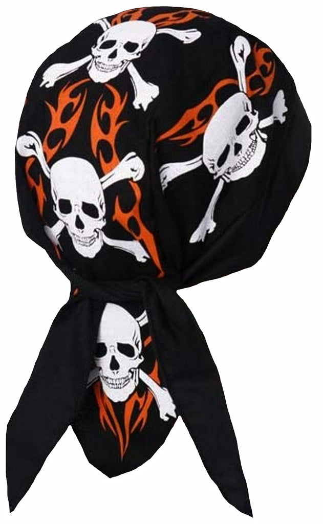 Skulls Crossbones Tribal Flames Flames Doo Rag Hat MADE IN AMERICA Ban ...