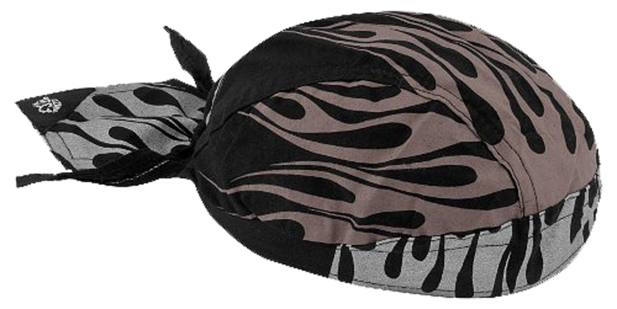 Reflective Flames Motorcycle Doo Rag Head Wrap Black and Silver Durag ...