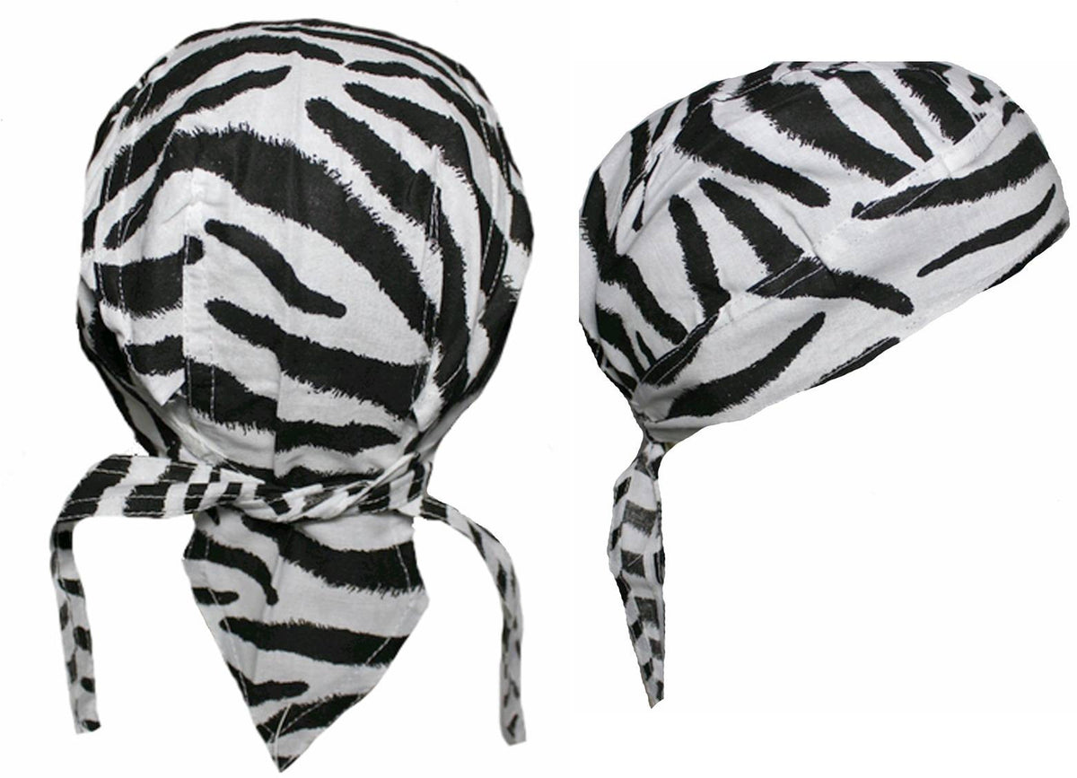 Zebra Animal Print Headwrap Doo Rag Durag Skull Cap Cotton Sporty Moto ...